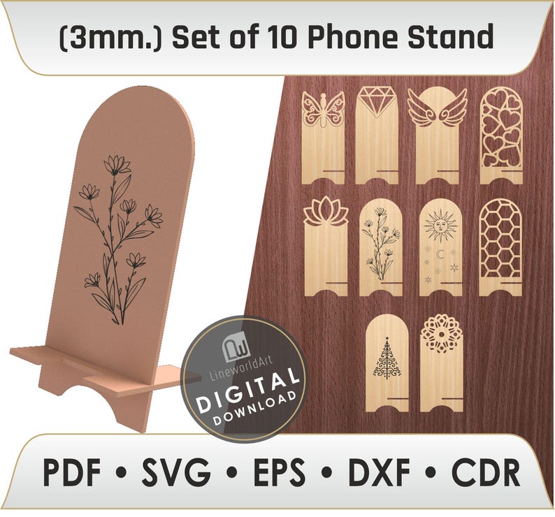 Laser Cut Phone Stand SVG Floral Designs, Phone Holder Set (digital ...