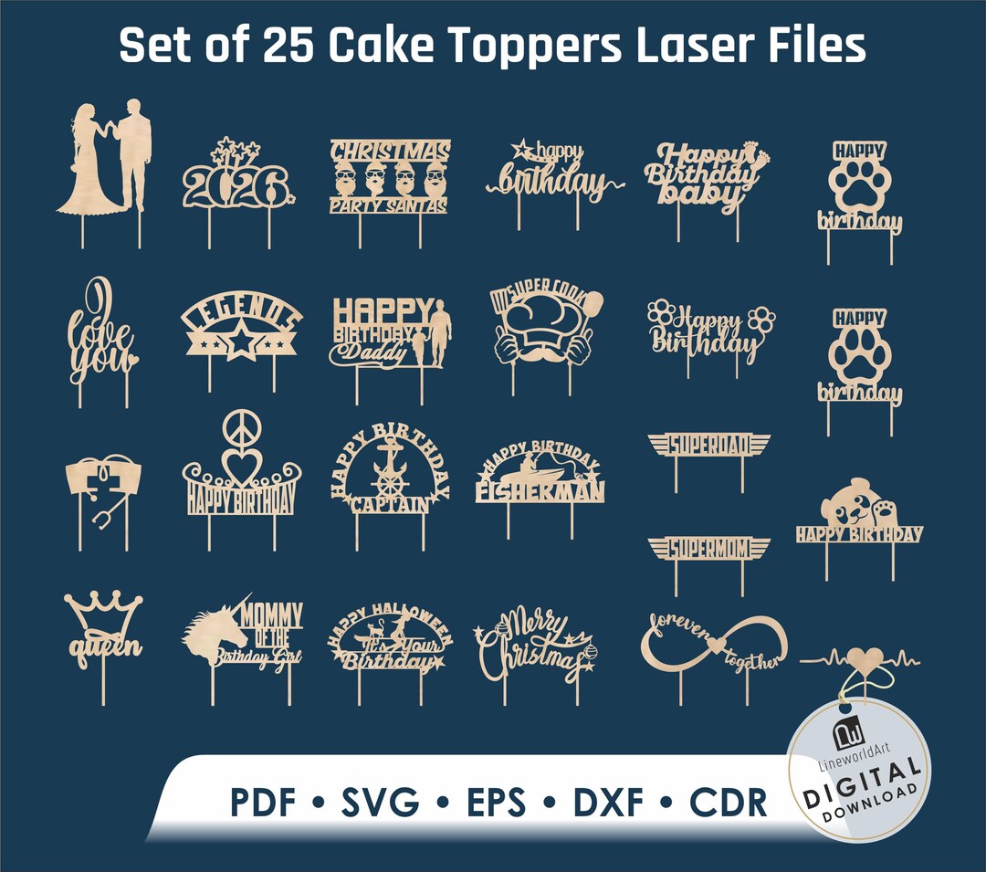 Happy Birthday Cake Topper SVG Bundle | Laser Cut Birthday Designs - Etsy