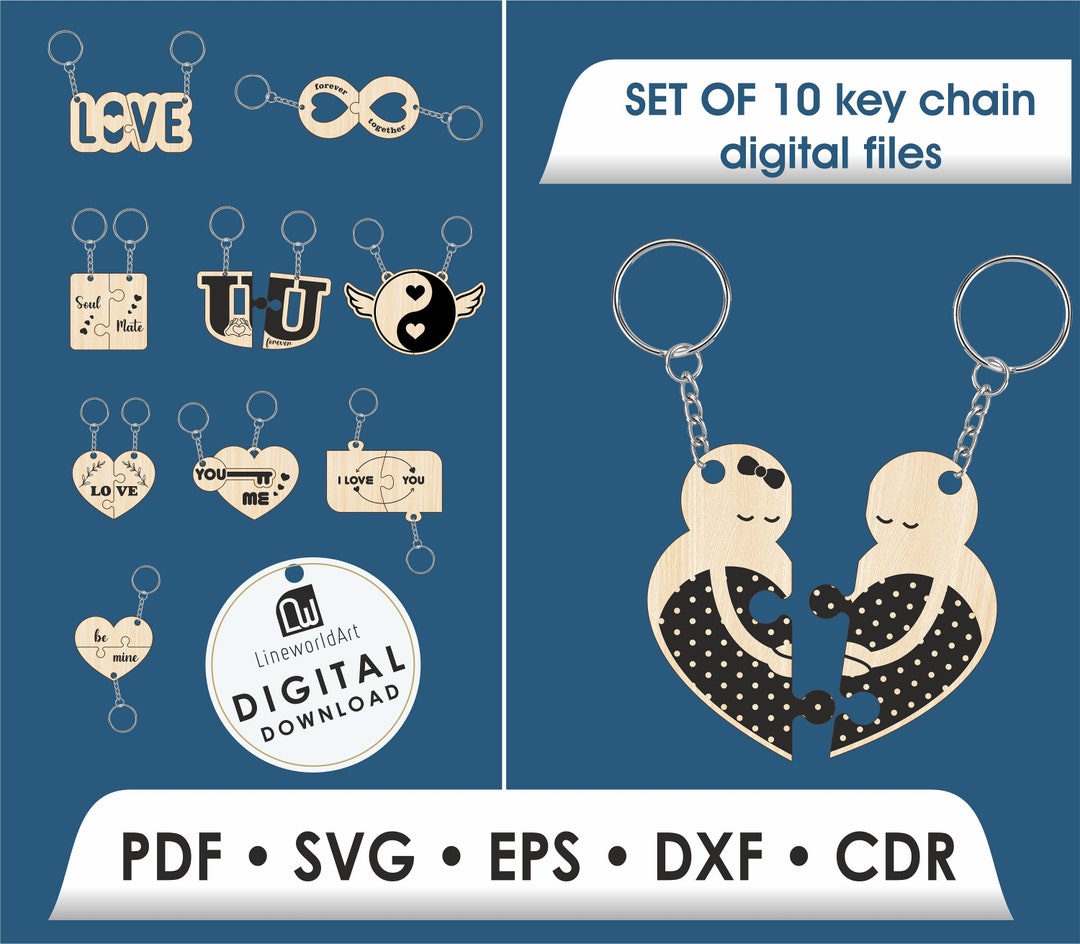 Valentine's Keychain SVG Bundle, Couple Keychain Laser Cut Files ...