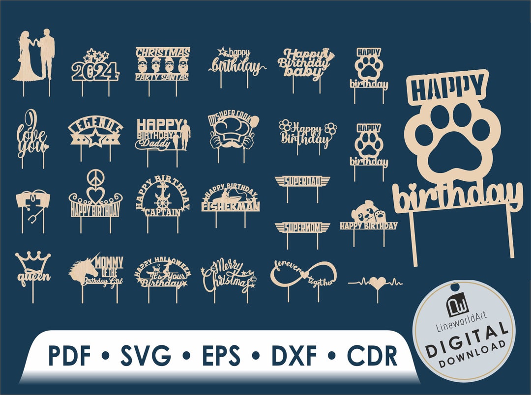 Topper de feliz aniversário svg, topper cortado a laser, vetor de ...