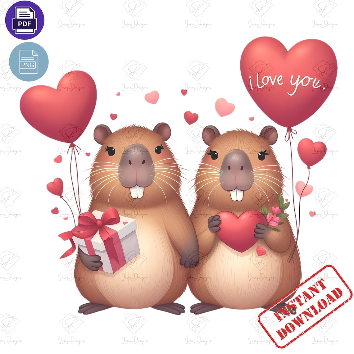 Capybara I Love You PNG File, Animal Graphics File, Cute Capybabra File ...