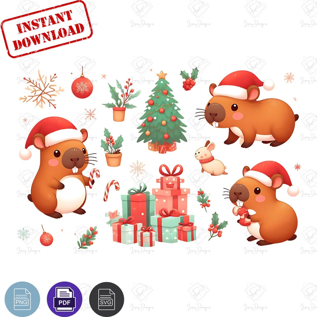 Cappy Holidays Capybara Christmas PNG/SVG - Festive Crafting Supplies ...