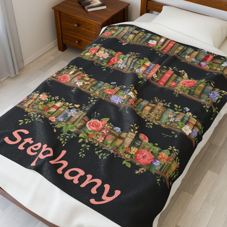 Book Lover Library Blanket | Velveteen Plush Blanket, Personalized Name ...