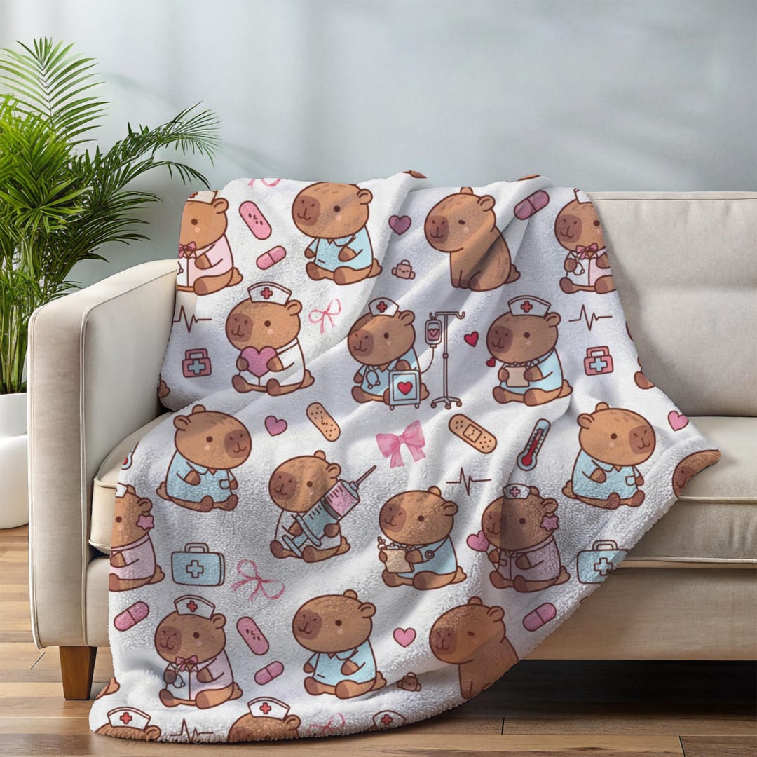 Coquette Nurse Capybara Velveteen Plush Blanket | Nurse Theme - Etsy