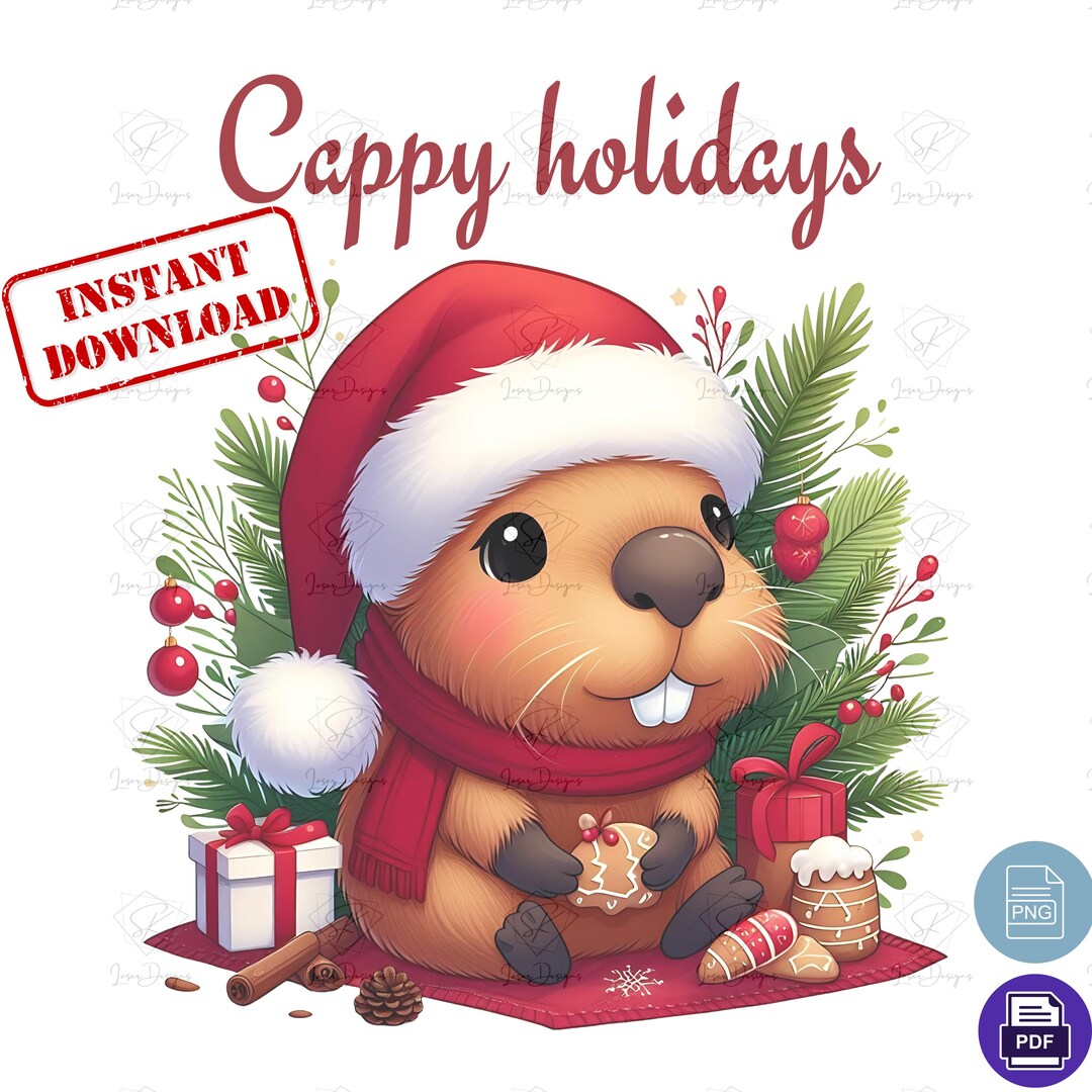 Cute Christmas Capybara Digital Download - Perfect Gift for Her - 'tis ...