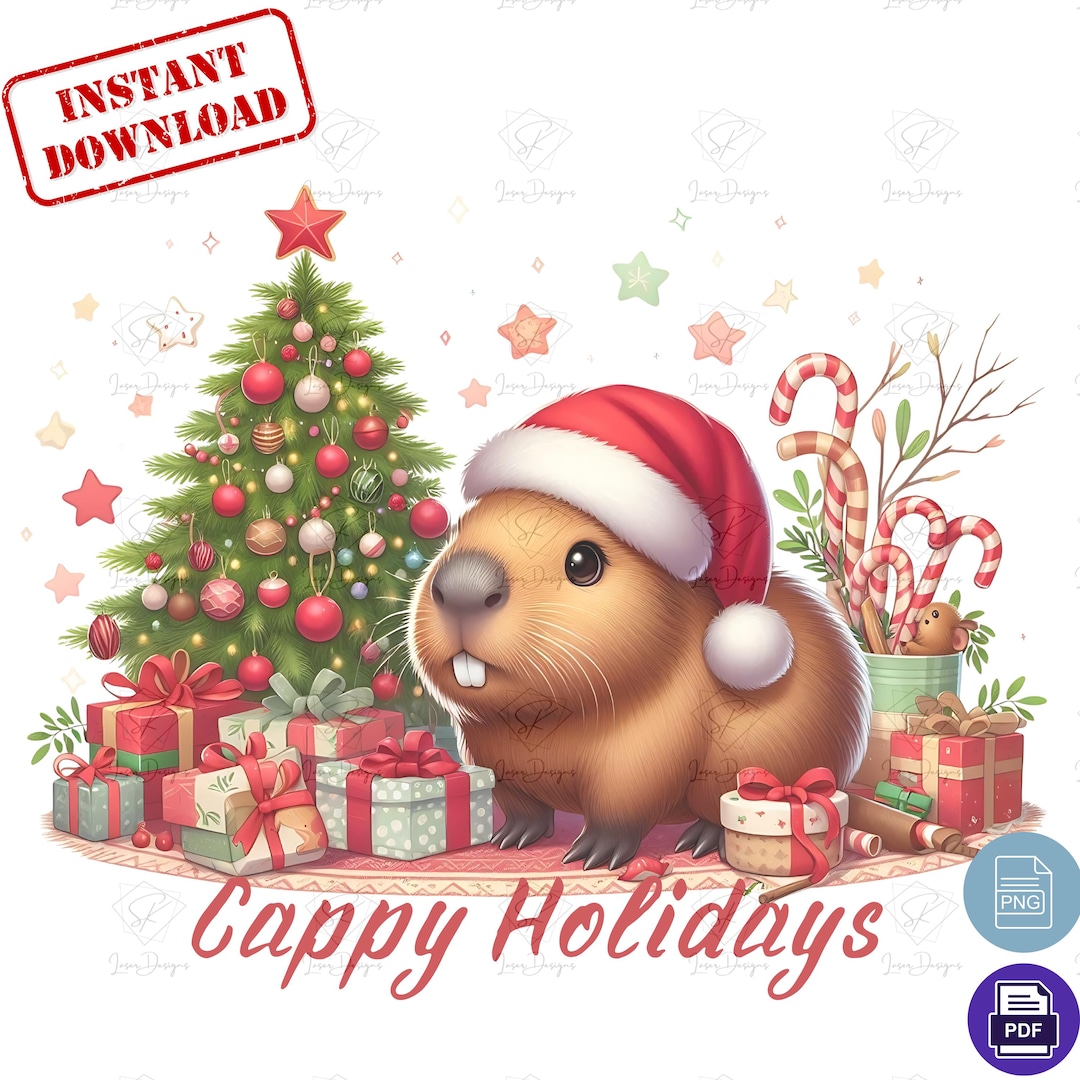 Cute Capybara Christmas PNG File - Digital Download for Her, Holiday ...