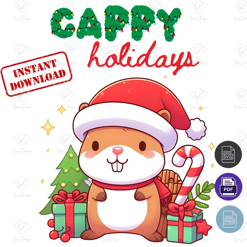 Cappy Holidays Capybara Christmas PNG/SVG - Festive Crafting Supplies ...