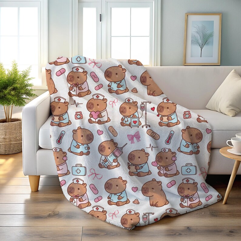 Coquette Nurse Capybara Velveteen Plush Blanket | Nurse Theme - Etsy