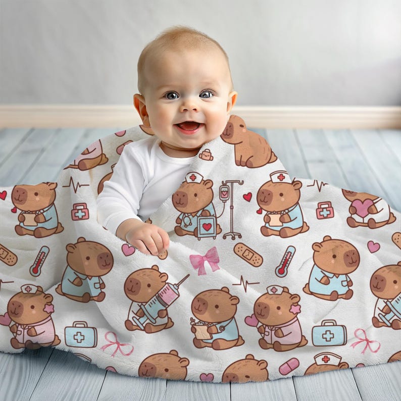 Coquette Nurse Capybara Velveteen Plush Blanket | Nurse Theme - Etsy
