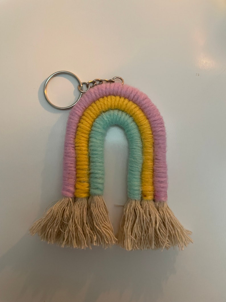Macrame Rainbow Keychain, Boho Keychain, Pastel Rainbow Keychain, Car ...