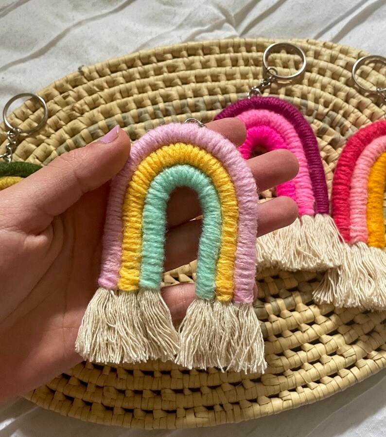 Macrame Rainbow Keychain, Boho Keychain, Pastel Rainbow Keychain, Car ...