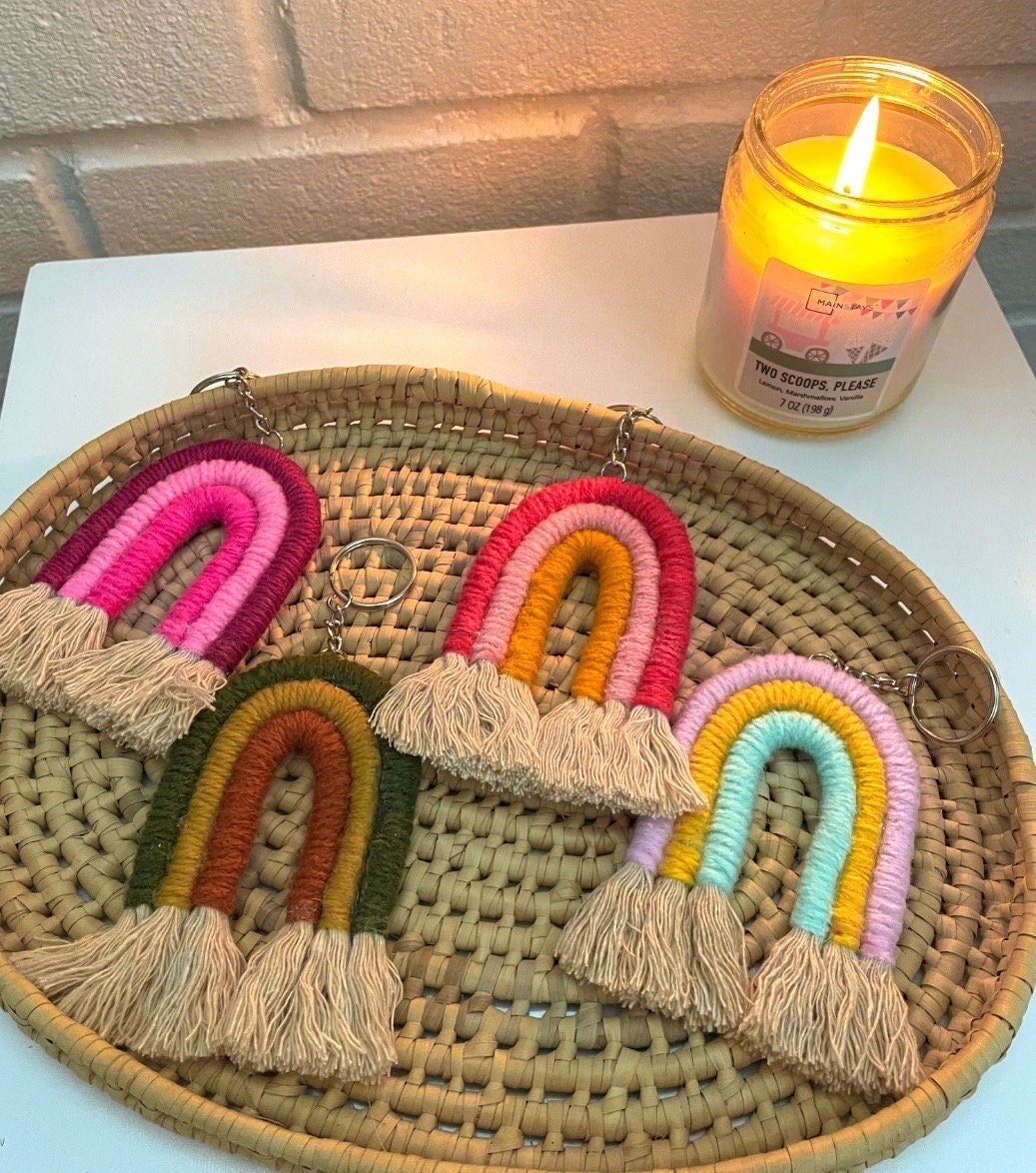 Macrame Rainbow Keychain, Boho Keychain, Pastel Rainbow Keychain, Car ...