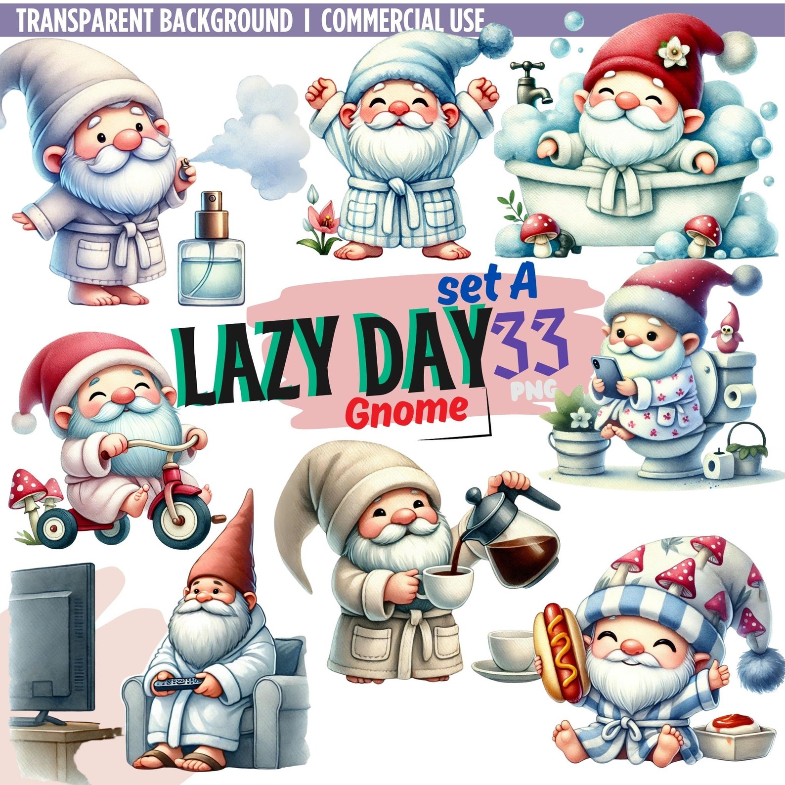 33PNG Seta: Watercolor Holiday Gnome Clipart, Festive Gnome PNG, Toilet Gnome Clipart, Digital ...