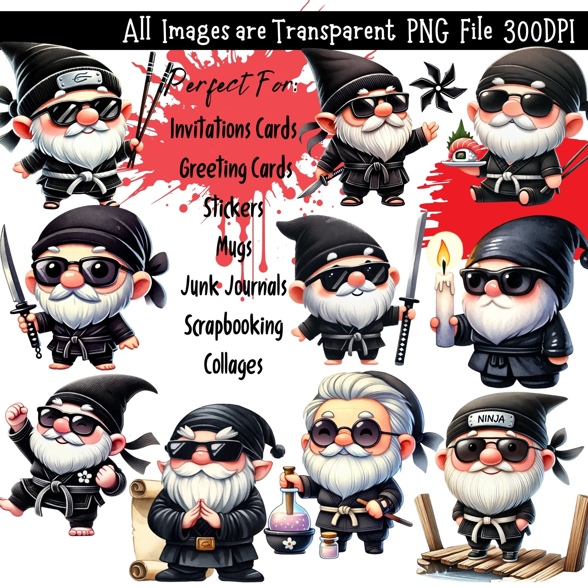 45PNG Watercolor Ninja Gnome Clipart: Assassin Png, Shadow Ninja Png ...