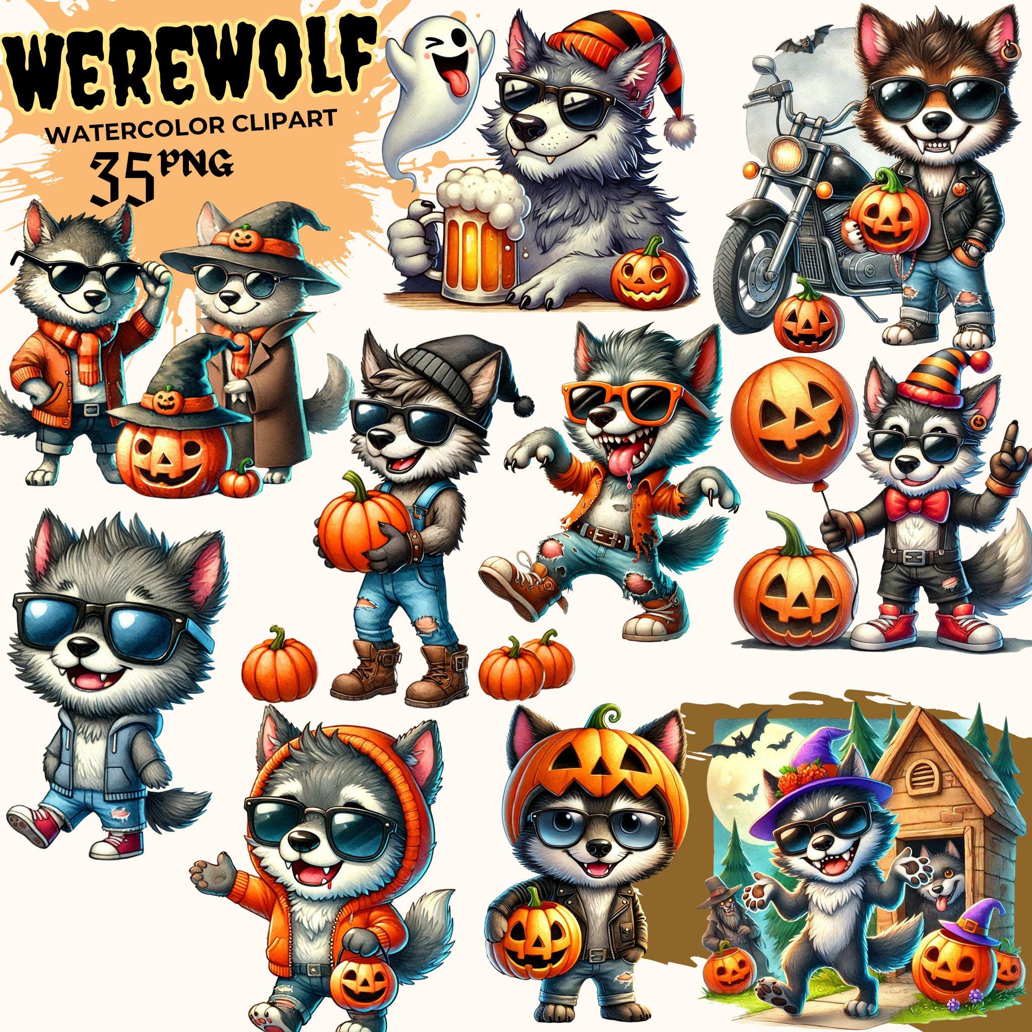 Halloween Werewolf Clipart: Spooky PNG Bundle (digital Download) - Etsy