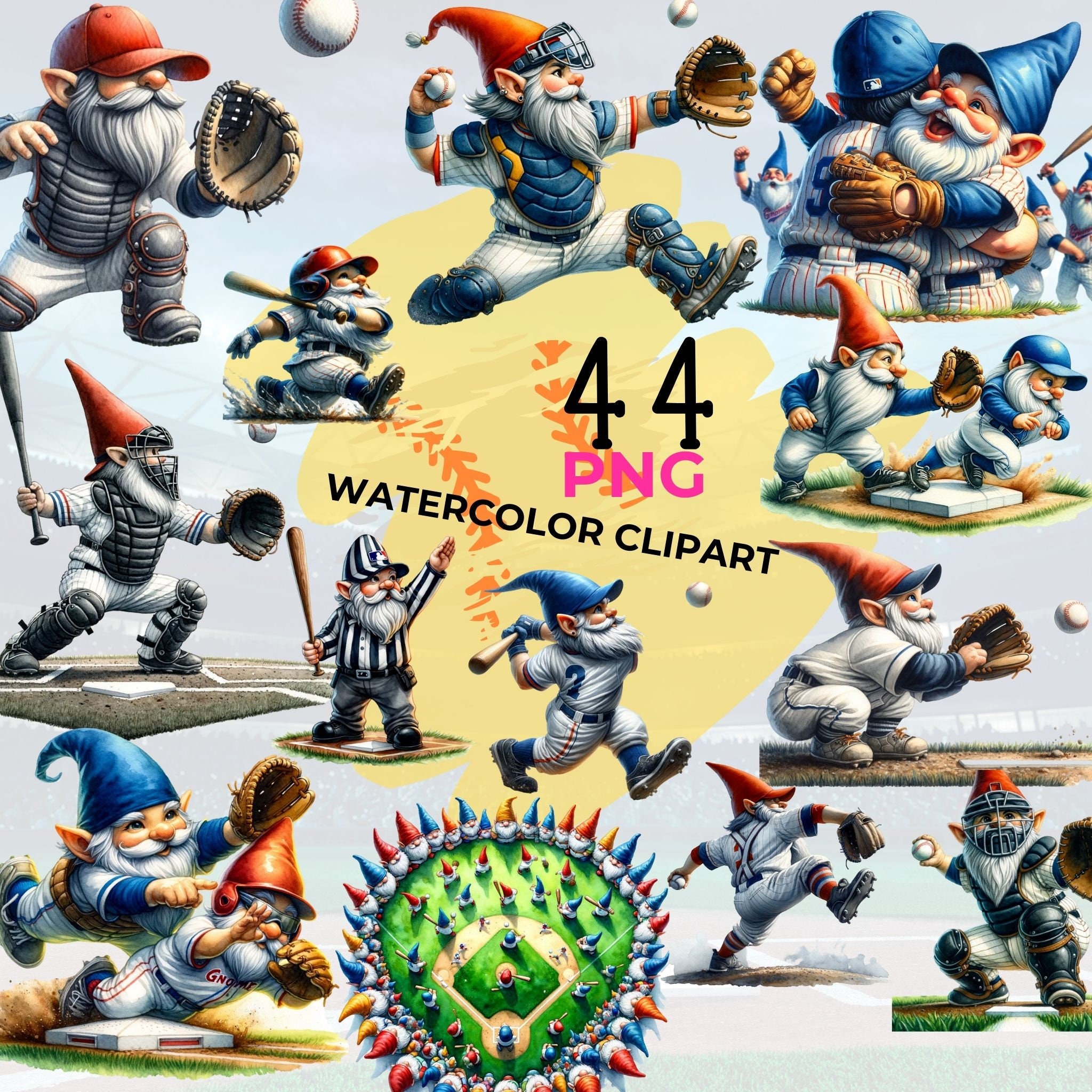44 PNG: Baseball Gnome Clipart, Watercolor Baseball Gnomes, Baseball ...