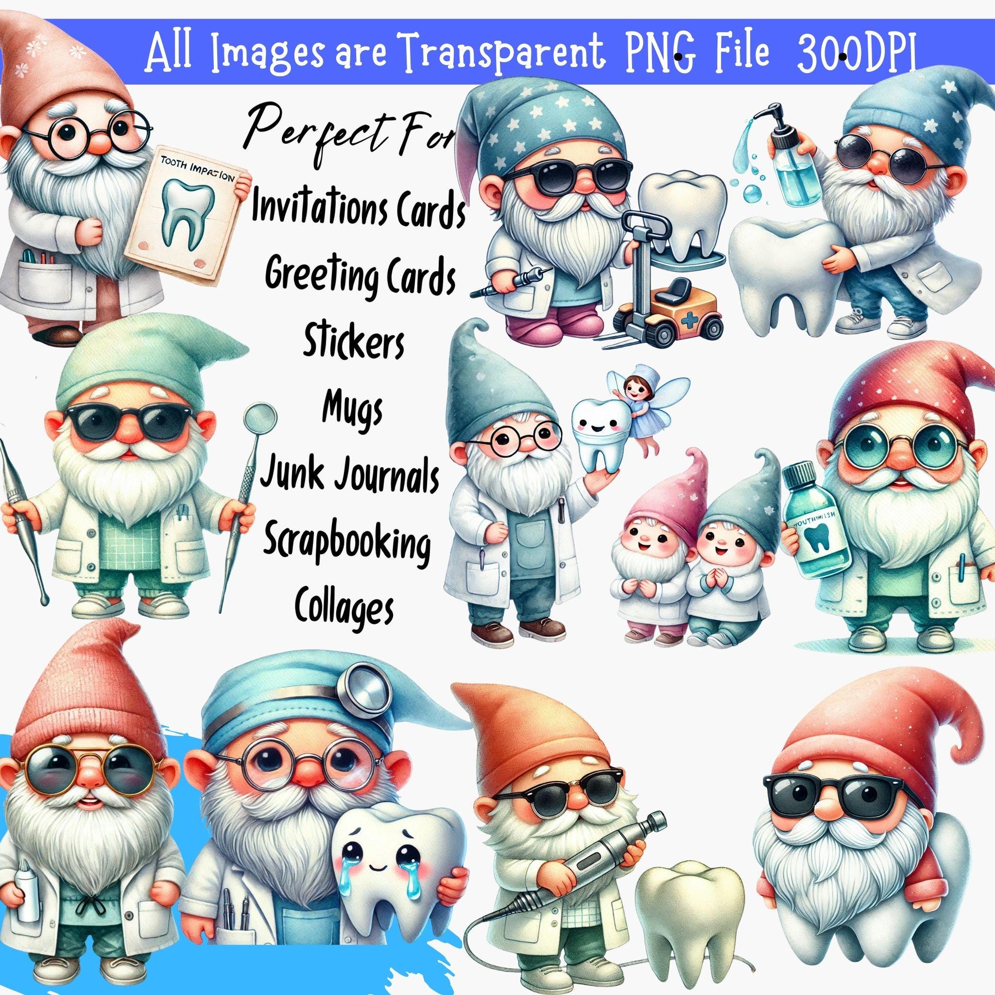 Dentist Gnome Clipart: Watercolor Dental Clinic PNG Set (36, Digital ...