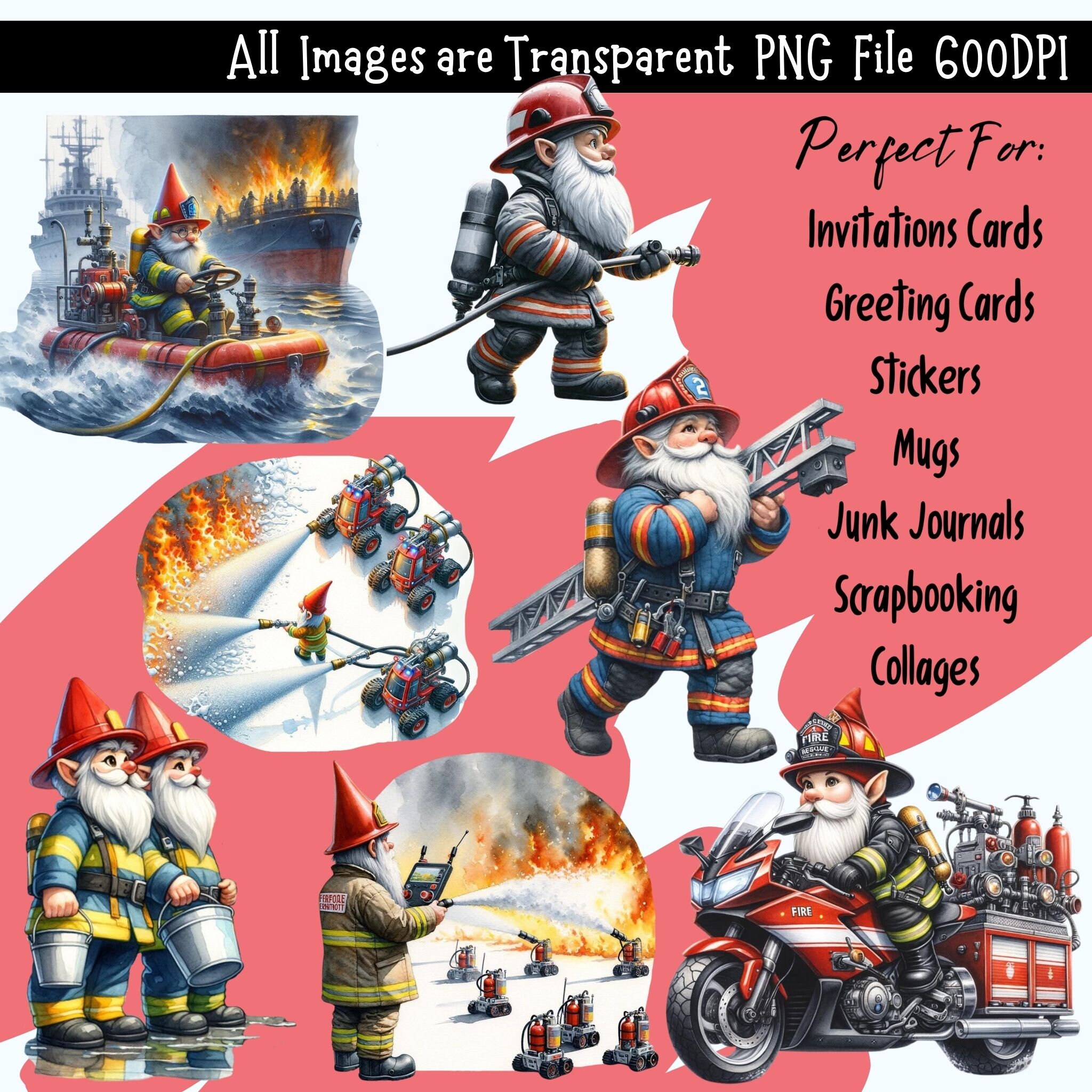 26PNG: Firefighter Gnome Clipart, Fireman Gnome Watercolor, Firefighter ...