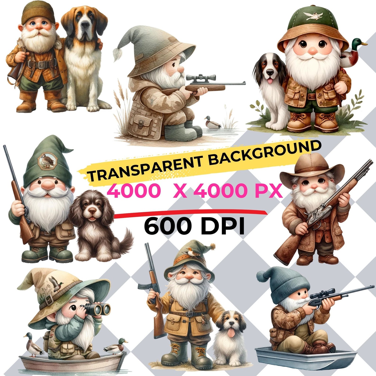 34PNG: Hunting Gnome, Duck Hunting Png, Wildfowler Decoy, Watercolor ...