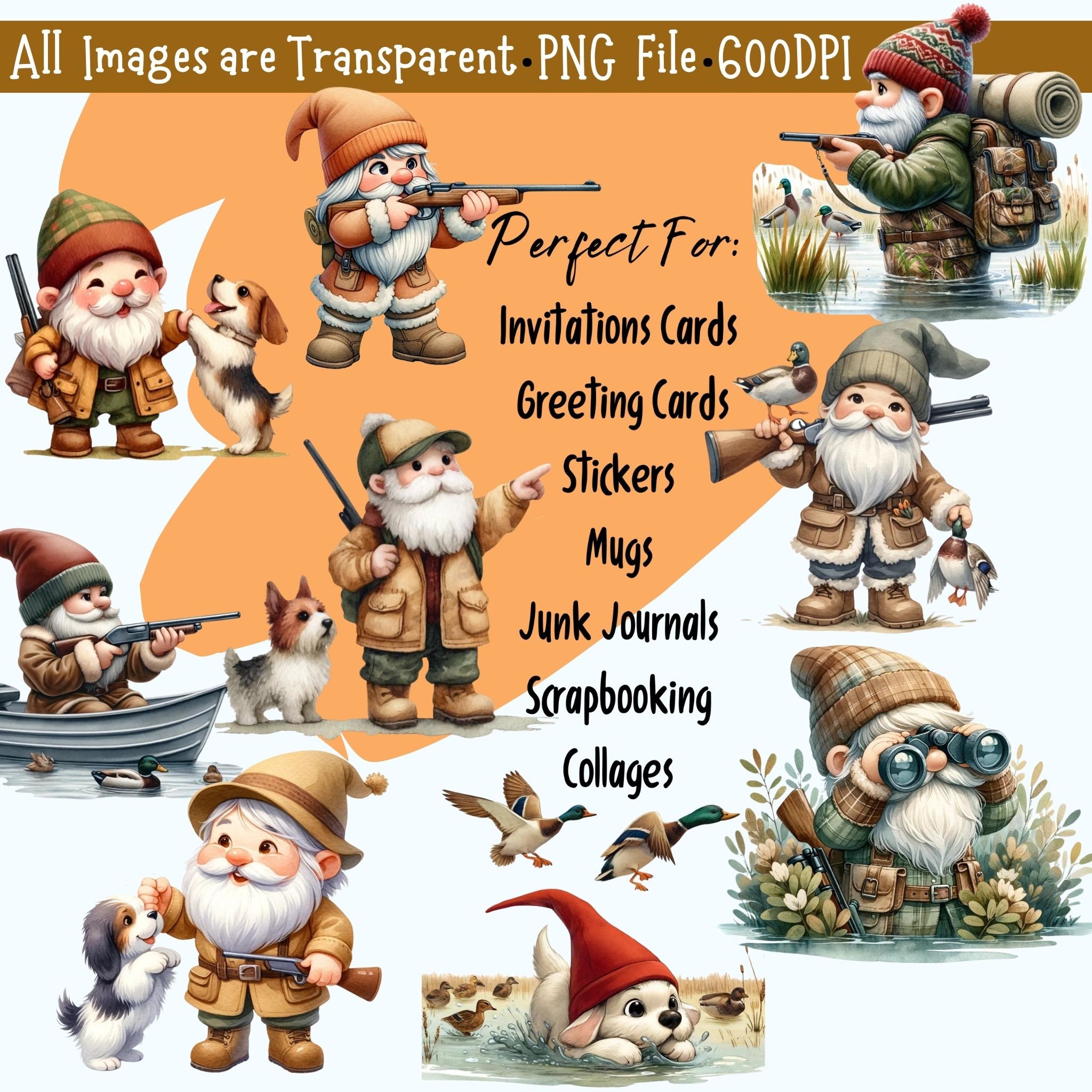 34PNG: Hunting Gnome, Duck Hunting Png, Wildfowler Decoy, Watercolor ...