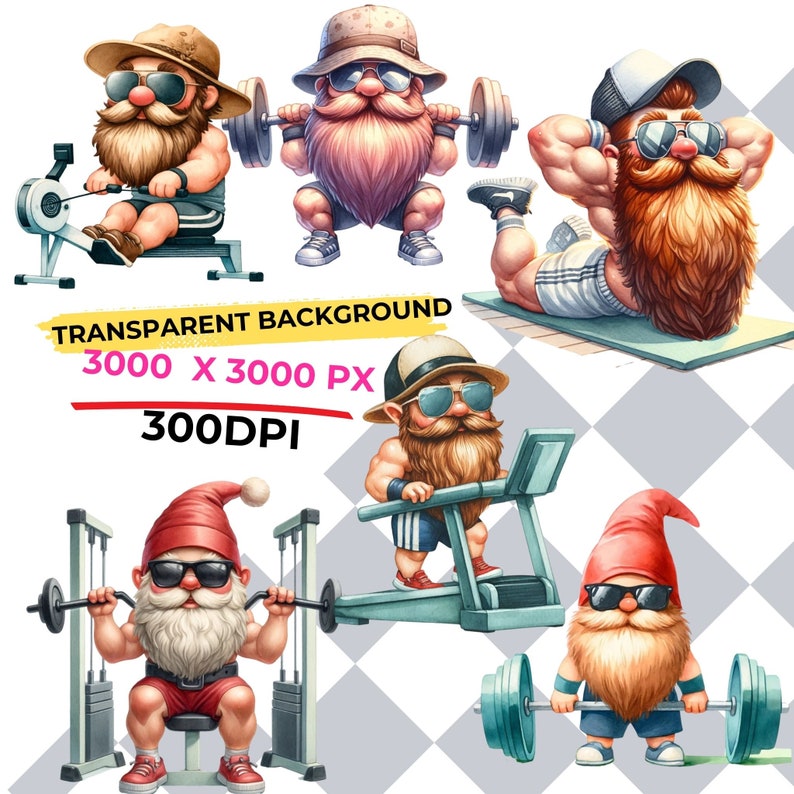 28 PNG Set F : Bodybuilder Gnome PNG, Workout Gnome, Fitness Gnomes ...