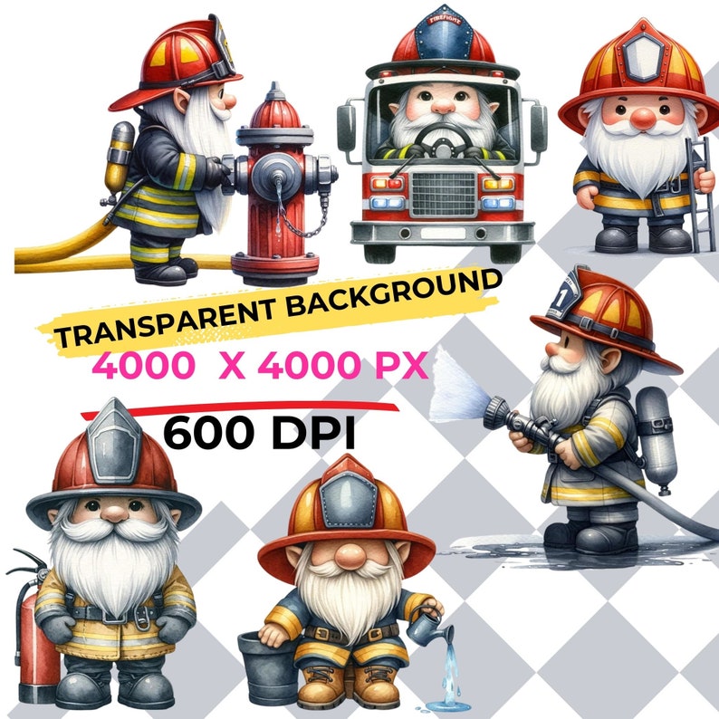 29PNG Cute Firefighter Gnome Clipart Set A: Fireman Gnomes Watercolor ...