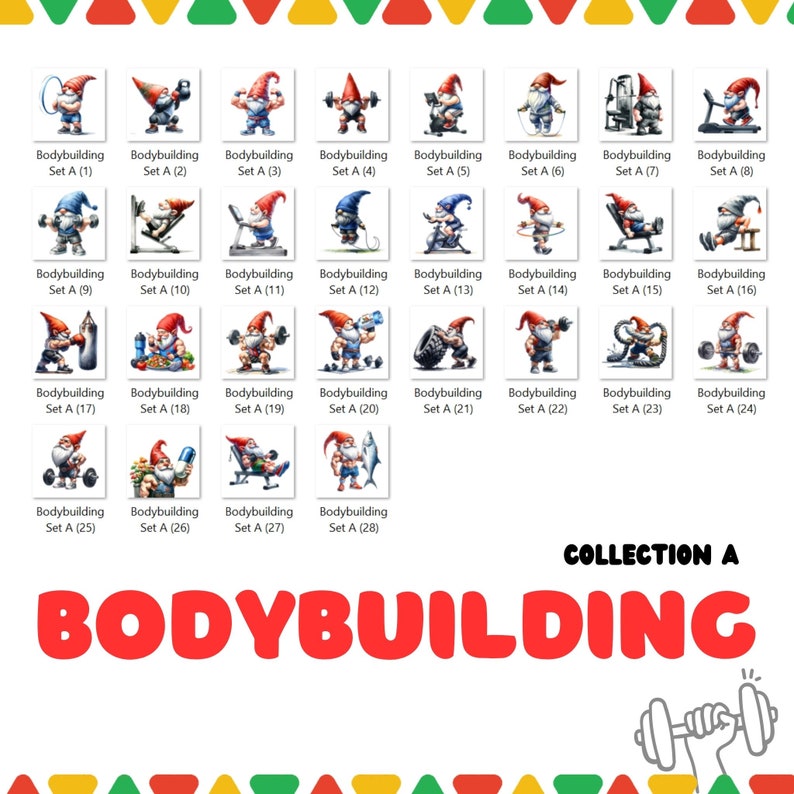 28 PNG Set A : Bodybuilder Gnome PNG, Workout Gnome, Fitness Gnomes ...
