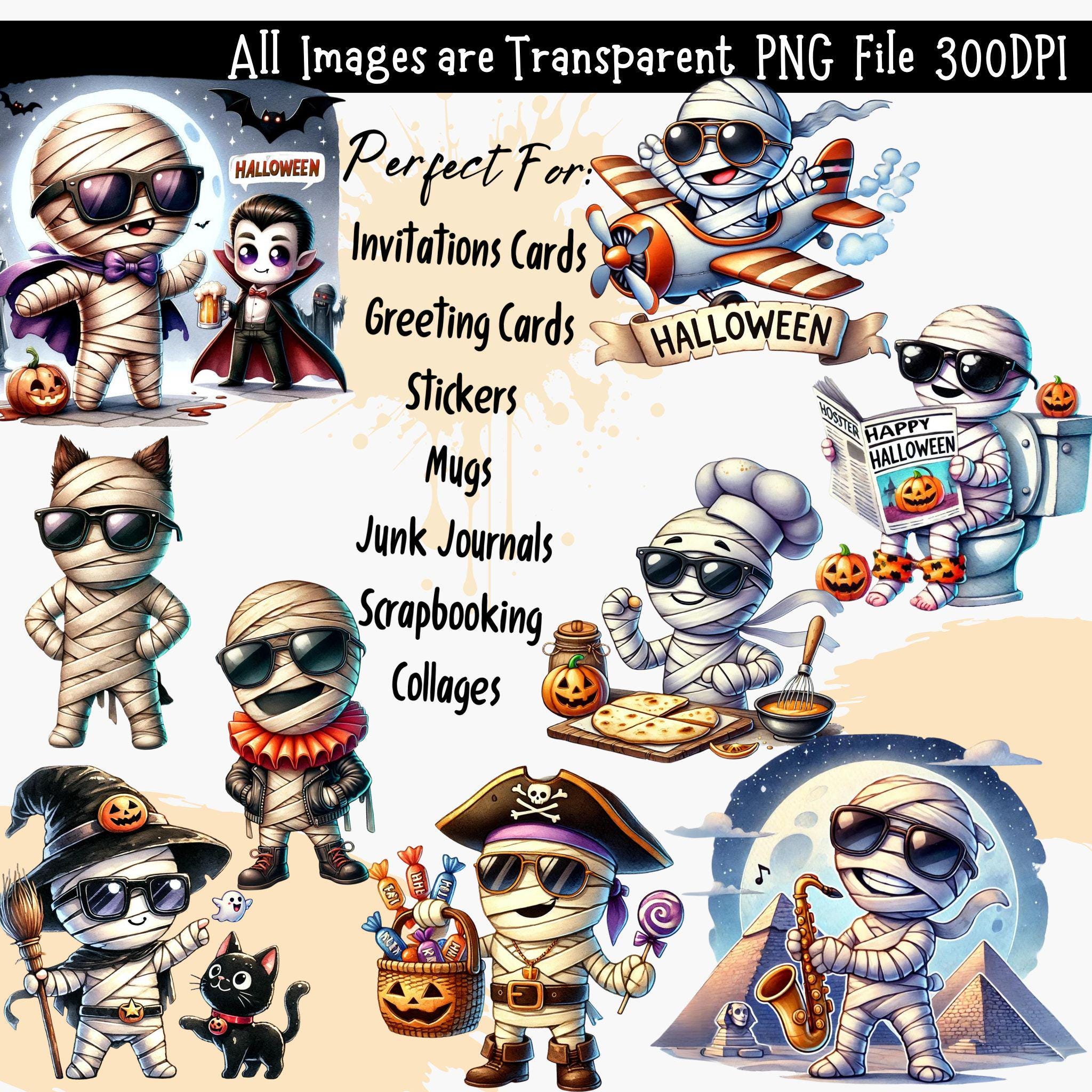 35 Spooky Mummy Halloween Clipart: Watercolor PNG Bundle (digital ...