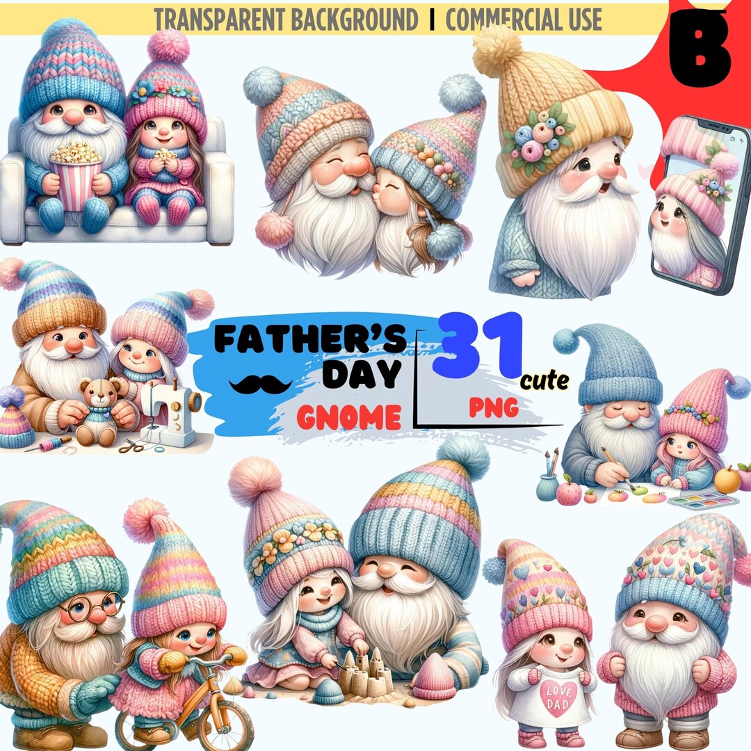 Watercolor Father's Day Gnomes Clipart: Family Nursery Decor (digital ...