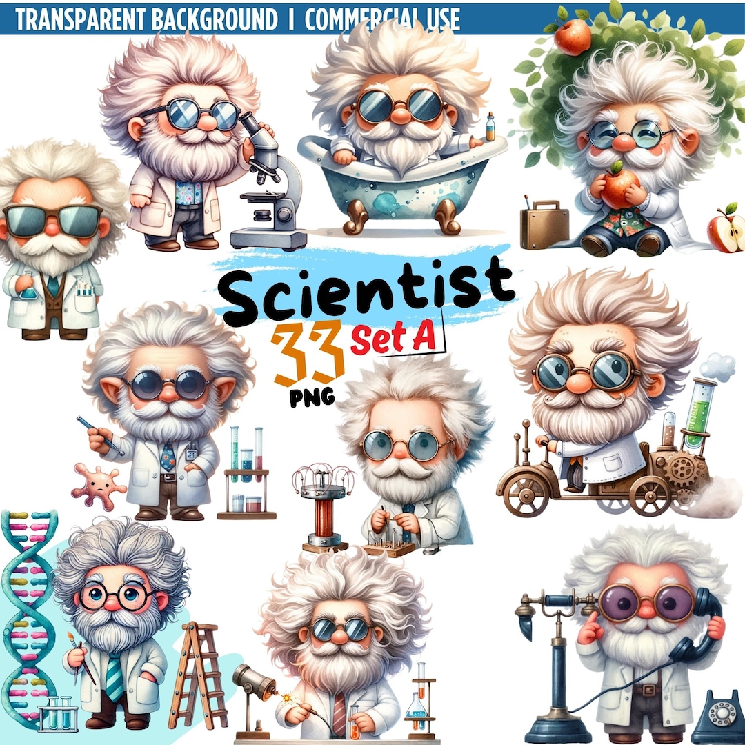 Watercolor Scientist Clipart Set: Science Lab PNG Images (digital ...