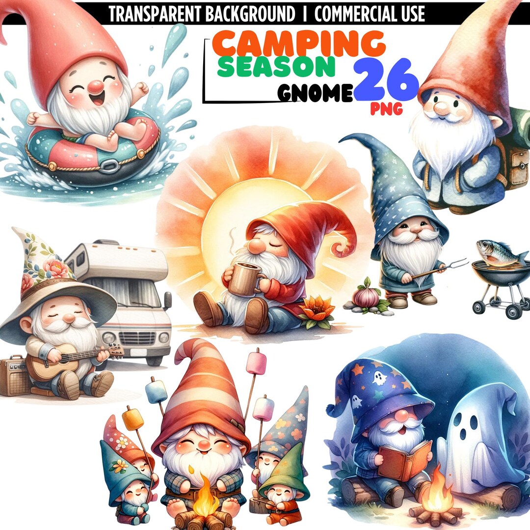 26 PNG: Camping Gnome Clipart, Watercolor Camping Clipart, Cute Gnomes ...