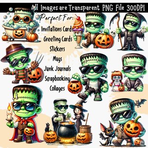 35PNG Halloween Clipart Watercolor: Halloween Frankenstein PNG ...