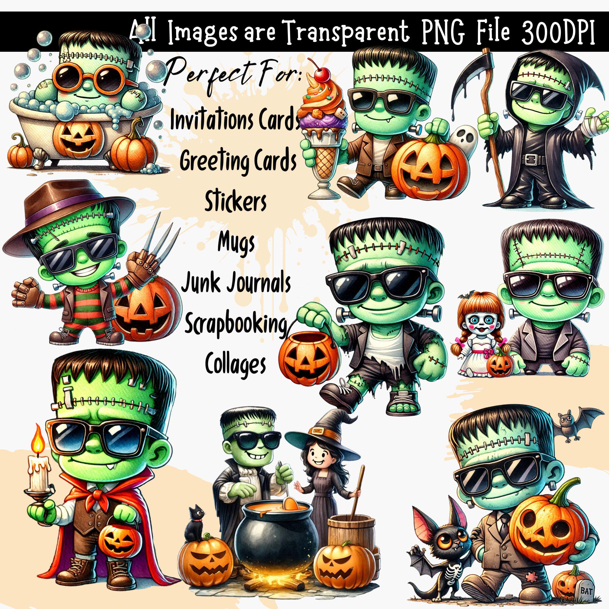 35PNG Halloween Clipart Watercolor: Halloween Frankenstein PNG ...