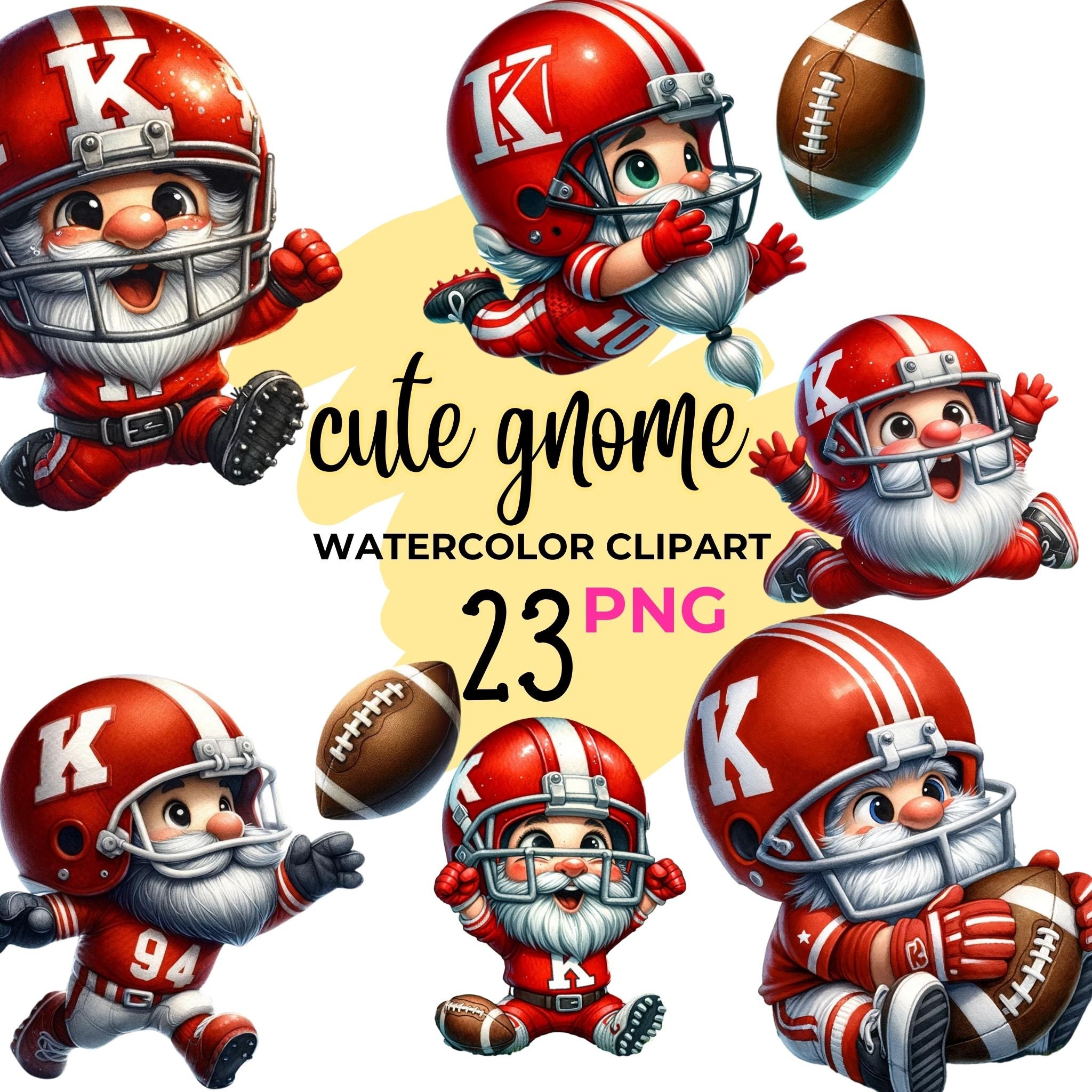 23 PNG Set A : Watercolor Gnome American Football, Sport Gnome Clipart ...