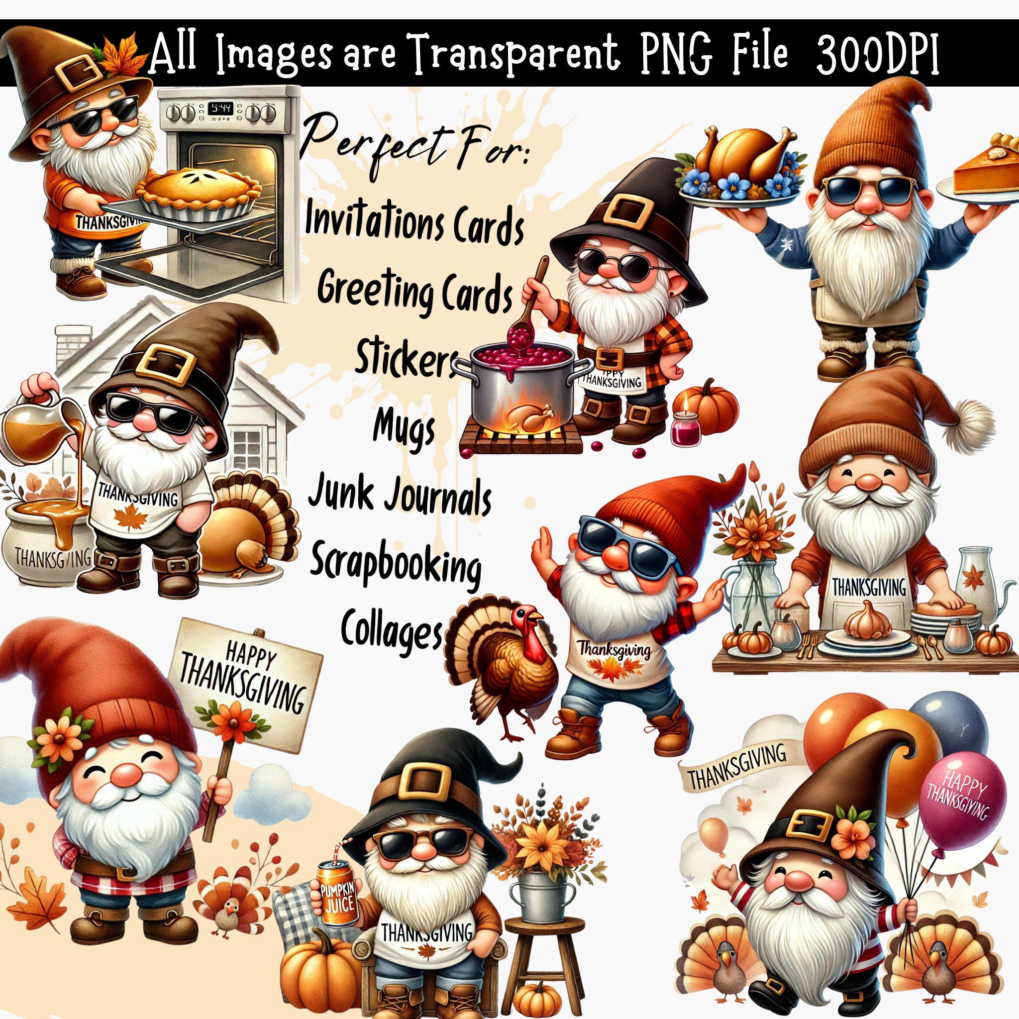 Thanksgiving Gnome Clipart: Watercolor Gnomes, Turkey (digital Download ...