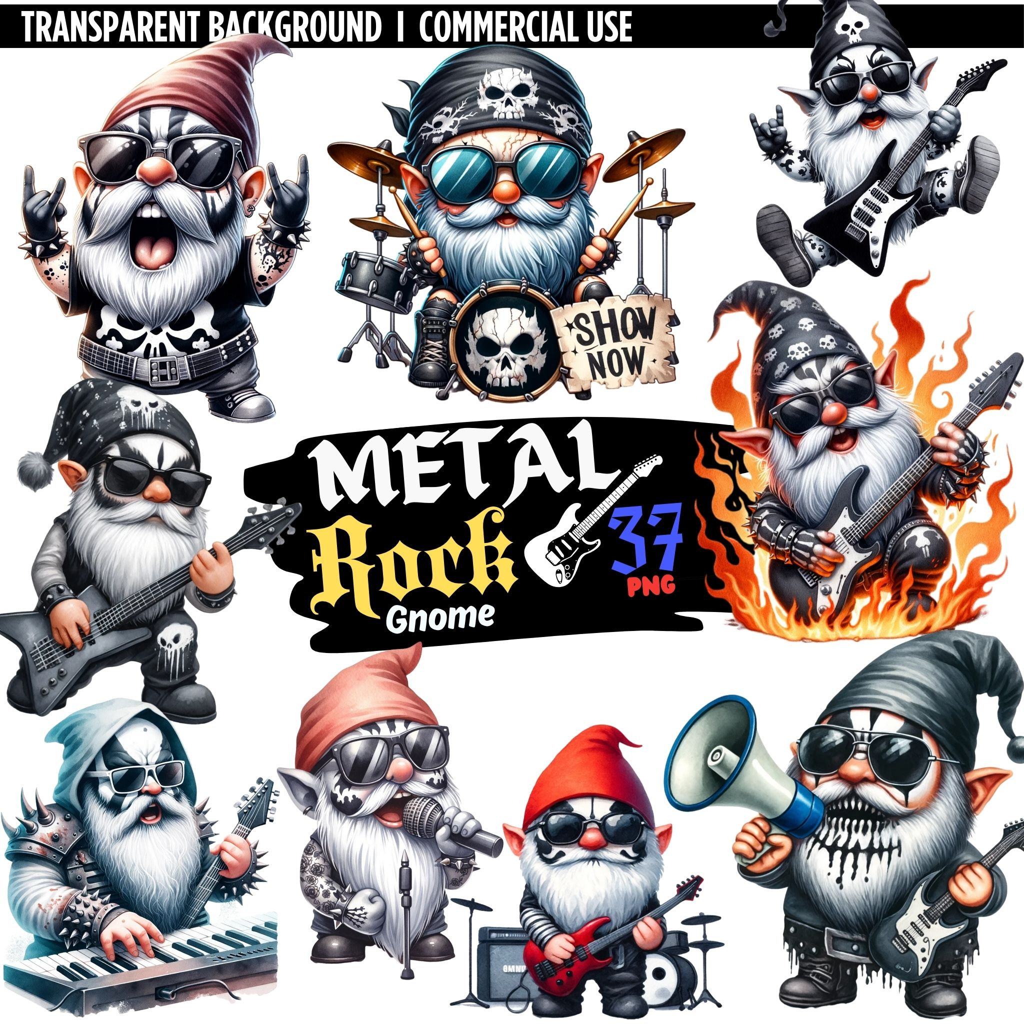 37PNG: Metal Rock Gnome Clipart, Deathrock, Musician Gnomes, Watercolor ...