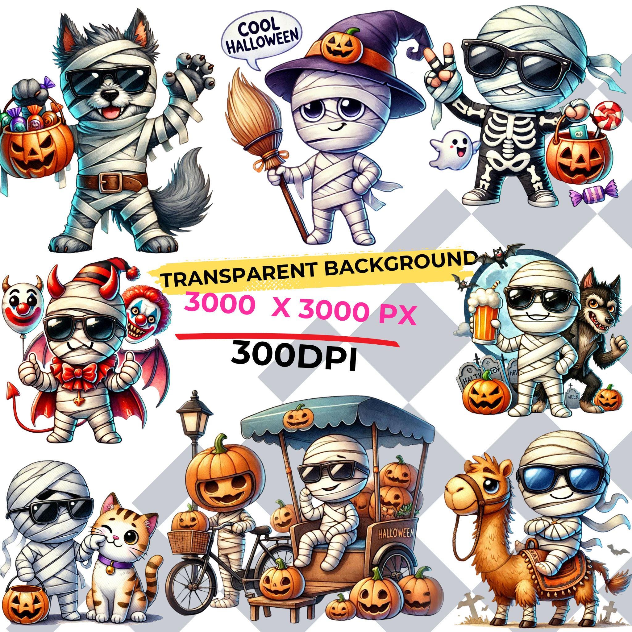 35 Spooky Mummy Halloween Clipart: Watercolor PNG Bundle (digital ...
