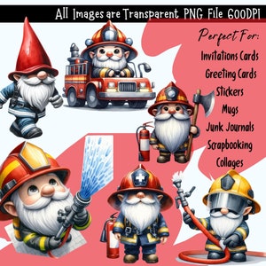 Firefighter Gnome Clipart Set: Watercolor Fireman PNG (digital Download ...