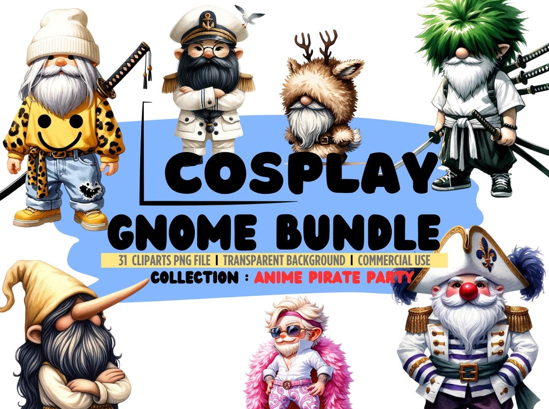 Anime Pirate Gnome Clipart: Cosplay Nautical PNG Bundle (digital ...