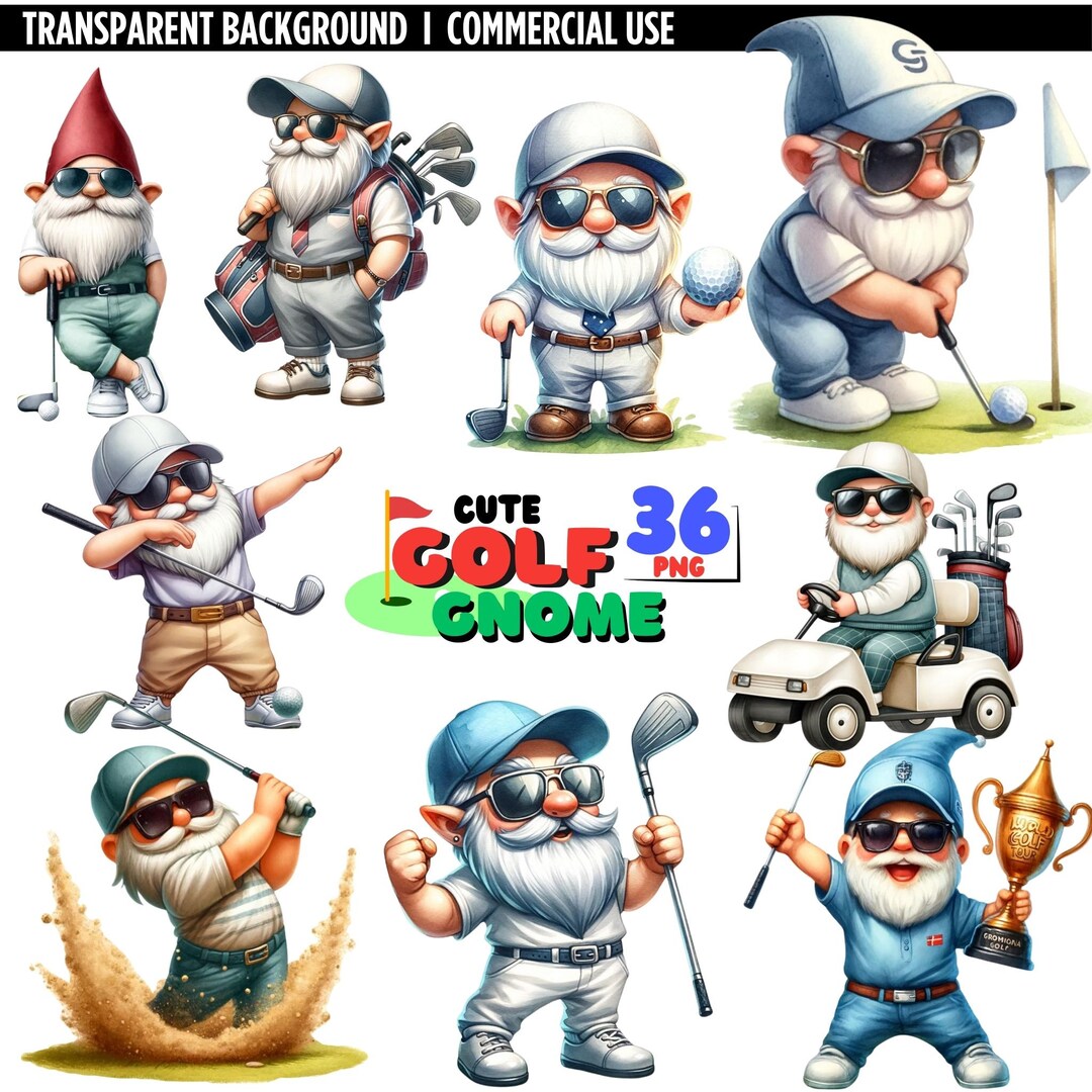 36 PNG: Golf Gnome Clipart, Watercolor Golfer Gnome Clipart, Cute ...