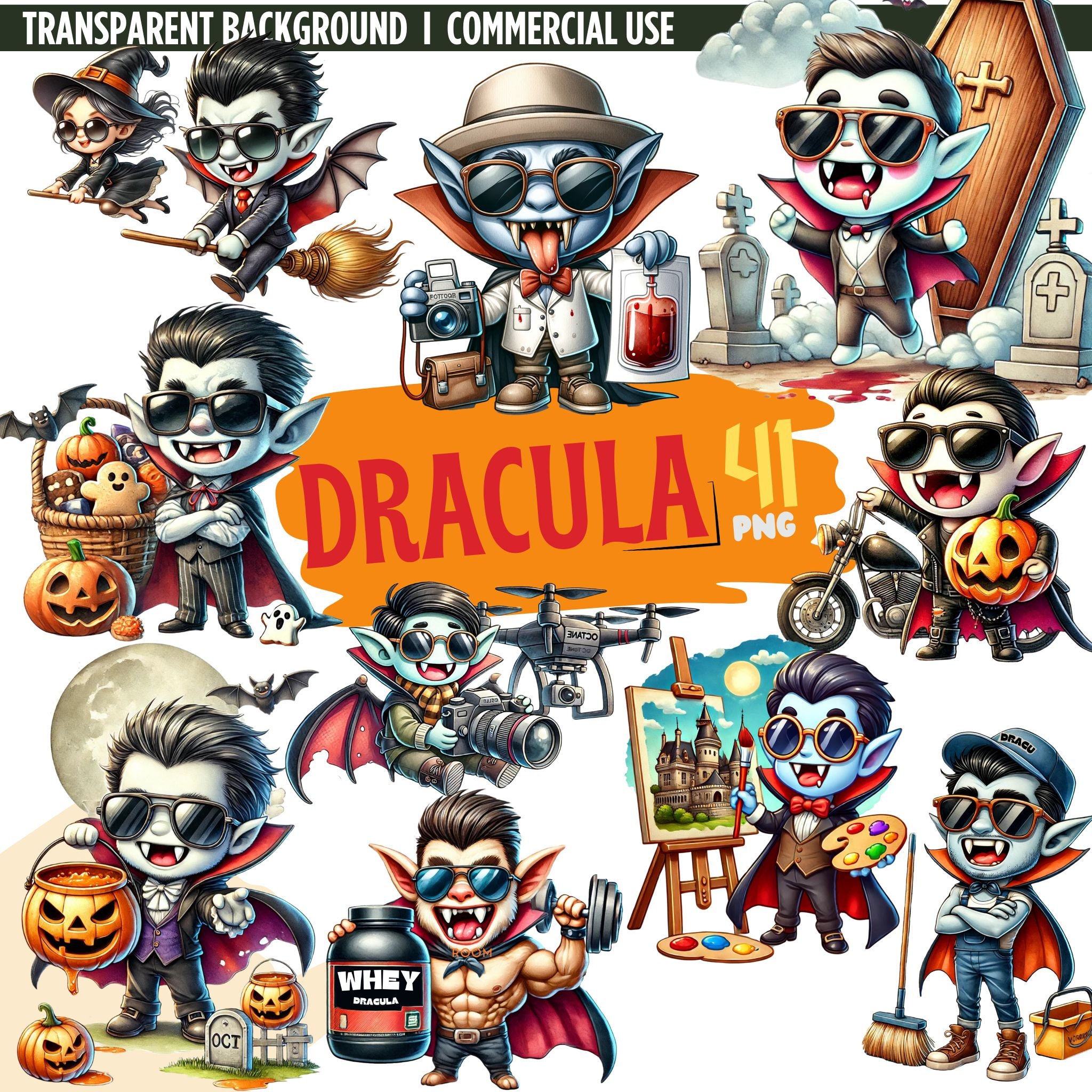 41PNG Dracula Clipart: Spooky Cartoon Halloween Clipart, Dracula PNG ...
