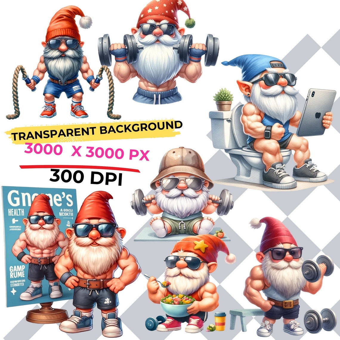 28 PNG Set G : Bodybuilder Gnome PNG, Workout Gnome, Fitness Gnomes ...