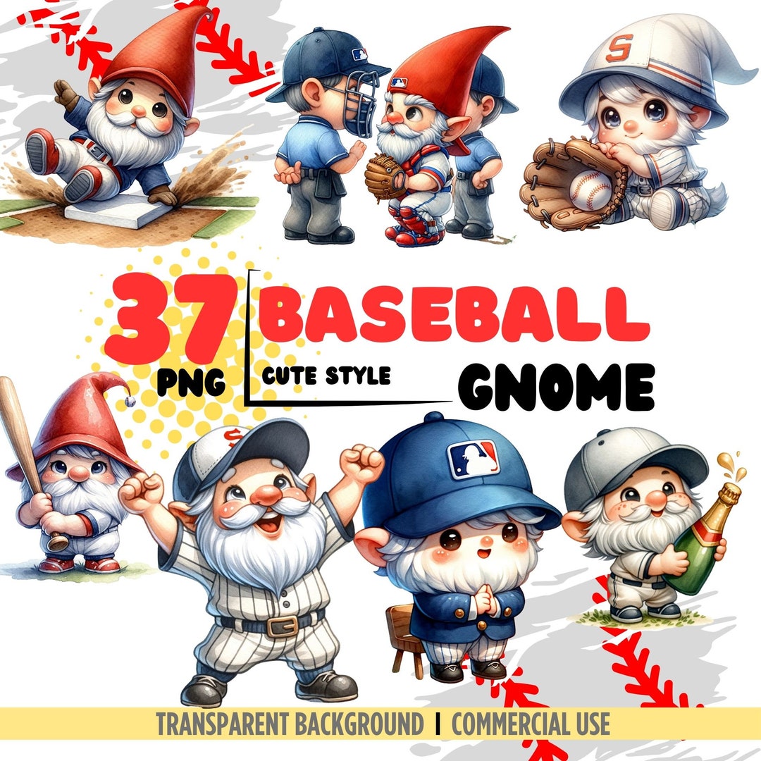 37 PNG: Cute Baseball Gnome Clipart, Watercolor Baseball Gnomes ...