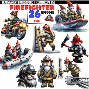 26PNG: Firefighter Gnome Clipart, Fireman Gnome Watercolor, Firefighter ...