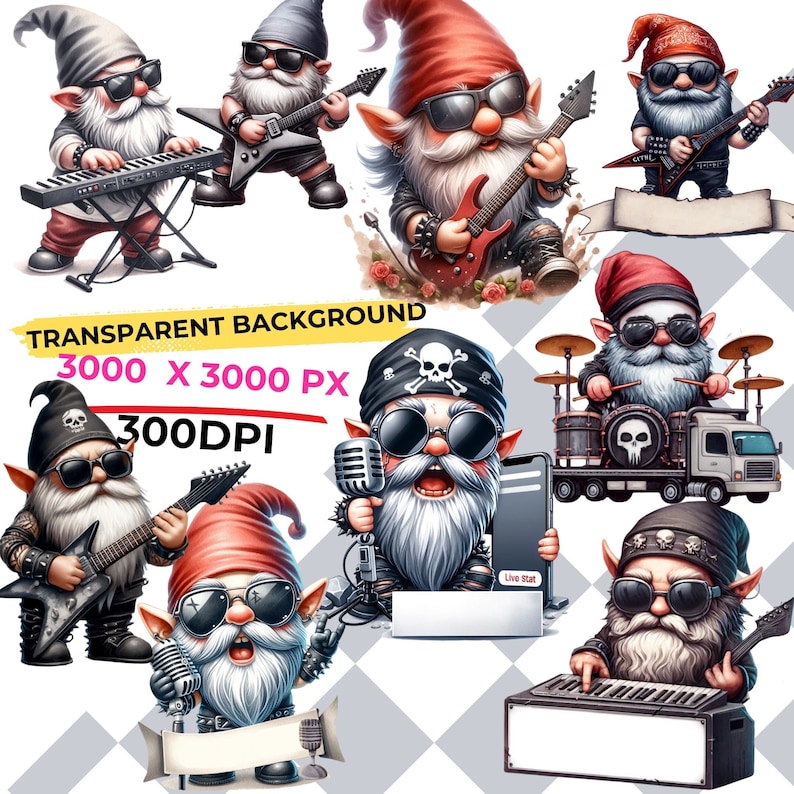 37PNG: Rock Star Gnome Clipart, Rock Band Png, Musician Gnomes ...