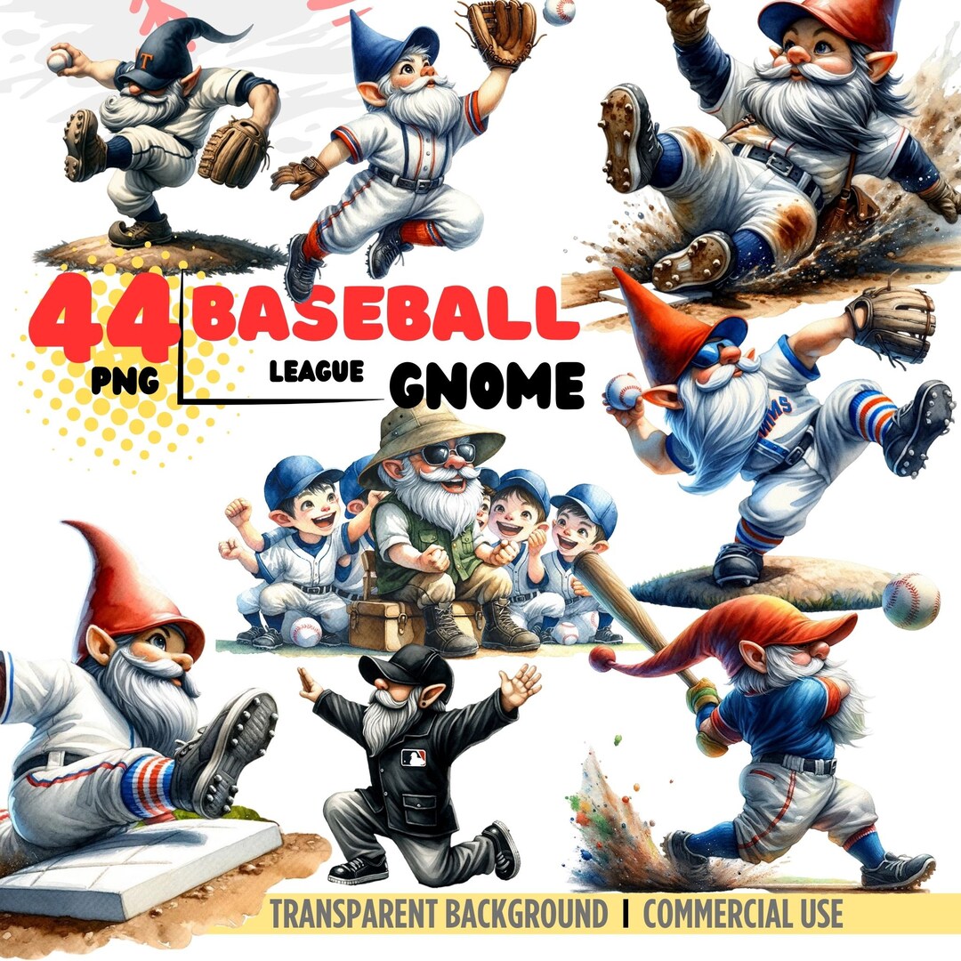 44 PNG: Baseball Gnome Clipart, Watercolor Baseball Gnomes, Baseball ...
