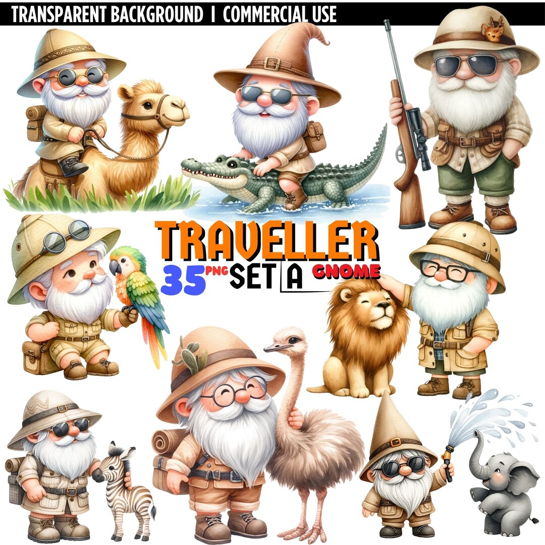 Watercolor Travel Gnome Clipart: Vacation PNG Set (digital Download) - Etsy