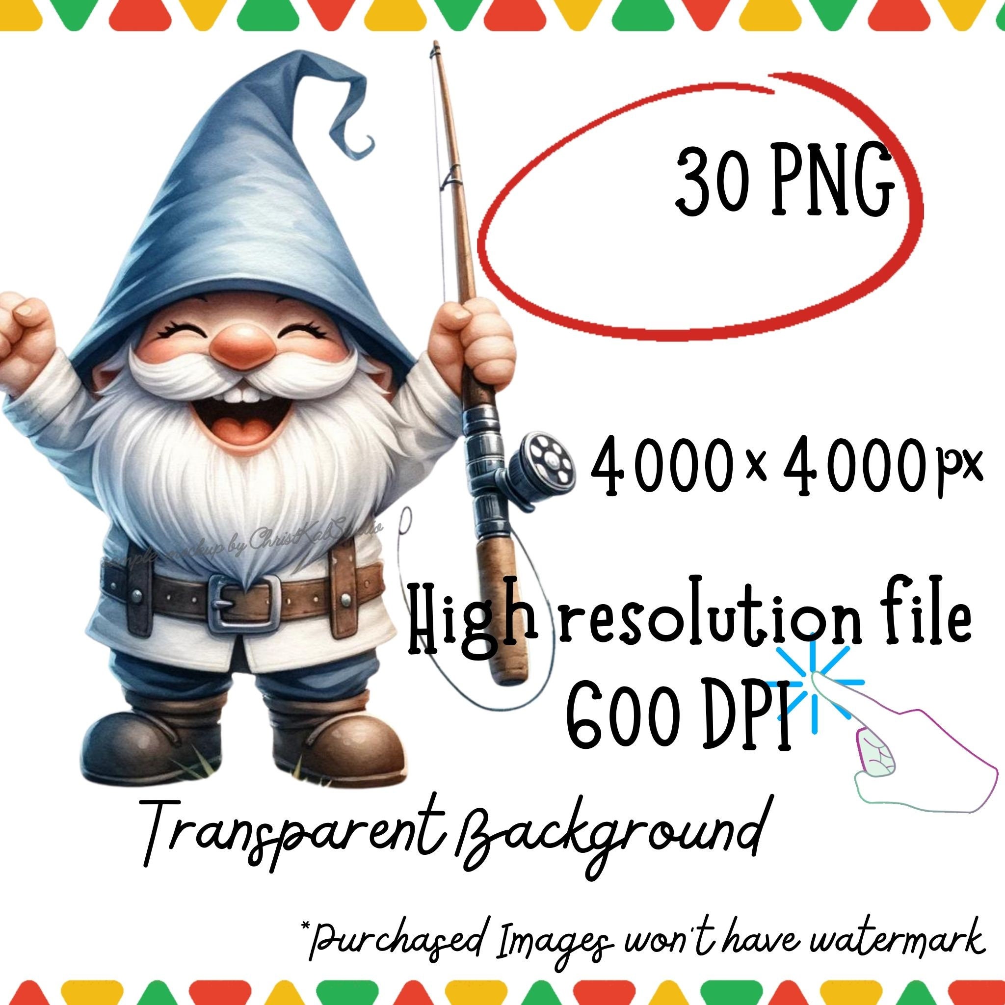 Fishing Gnomes 30 PNG Set B: Watercolor Fishing Gnome Clipart Bundle ...