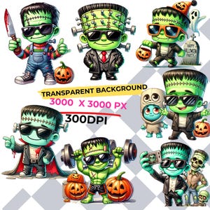35PNG Halloween Clipart Watercolor: Halloween Frankenstein PNG ...