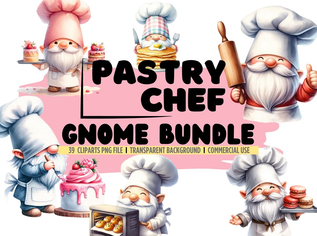 Pastry Chef Gnome Clipart: Watercolor Baker PNG Bundle (commercial Use ...